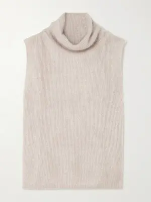 LISA YANG Aisla Ribbed Brushed Cashmere Turtleneck Sweater Vest - Neutrals