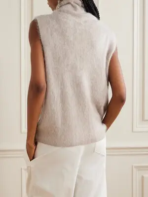 LISA YANG Aisla Ribbed Brushed Cashmere Turtleneck Sweater Vest - Neutrals