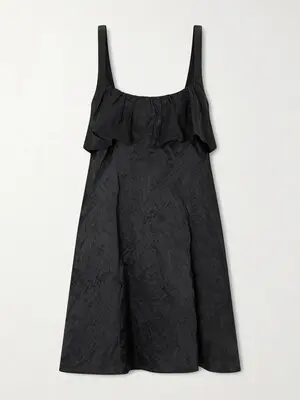 Chloé Ruffled Cutout Crinkled-satin Mini Dress - Black