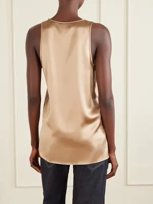 Brunello Cucinelli Silk-blend Satin Scoop Neck Top - Brown