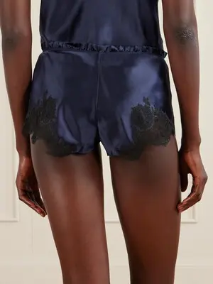 Carine Gilson Lace-trimmed Silk-satin Shorts