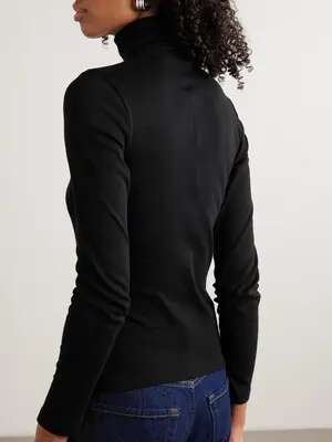 FLORE FLORE Dinah Ribbed Organic Cotton-jersey Turtleneck Top - Black