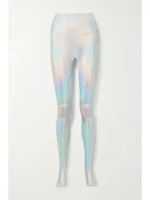 Norma Kamali Iridescent Coated Stretch-jersey Stirrup Leggings - Silver