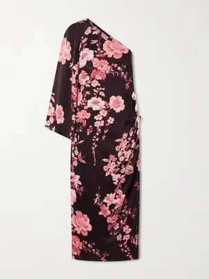 Borgo De Nor Atlantis One-sleeve Embellished Printed Satin Midi Dress