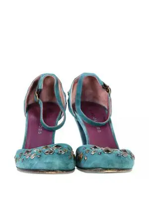 Marc Jacobs Turquoise Suede Studded Ankle Strap Pumps