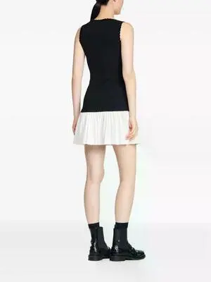 Sandro Two-tone Ruffled Boat Neck Mini Dress