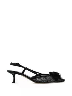 JIMMY CHOO Lace Floral Appliqué Slingback Kitten Heel Pumps - Black