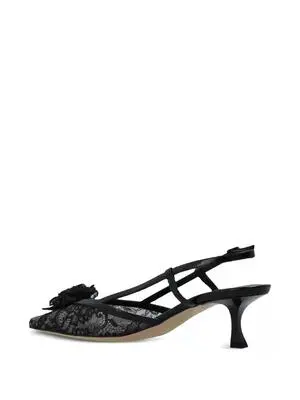 JIMMY CHOO Lace Floral Appliqué Slingback Kitten Heel Pumps