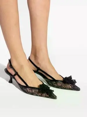 JIMMY CHOO Lace Floral Appliqué Slingback Kitten Heel Pumps