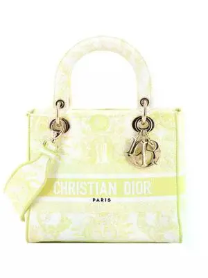 Dior Lady D-lite Bag Embroidered Canvas Medium Satchel - Yellow