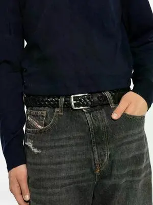 DIESEL® Braided Leather Belt With Silver-tone Buckle
