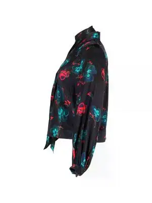 GANNI Floral Print Neck-tie Silk Blouse - Black