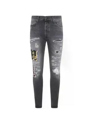 Amiri Ripped Patch Skinny Jeans - Grey