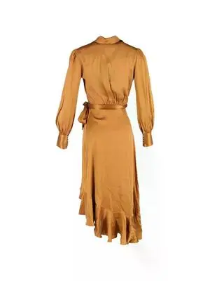 Zimmermann Asymmetric Ruffled Wrap Midi Dress - Brown