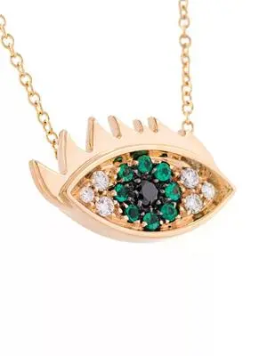 Delfina Delettrez 18kt Champagne Gold Eye Motif Diamond And Emerald Necklace