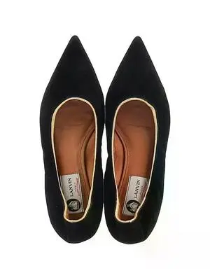 LANVIN Suede Pointed Toe Flat Pumps With Gold Tone Trim