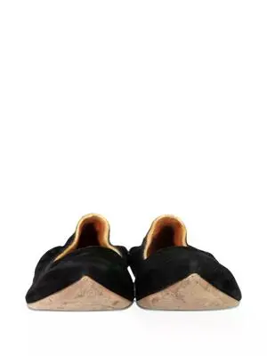 LANVIN Suede Pointed Toe Flat Pumps With Gold Tone Trim