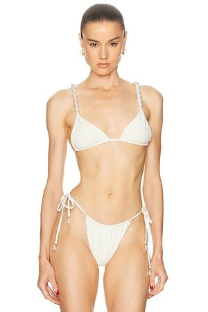LA PORTE Luxe Kendall Bikini Top With Embellished Straps - Cloud Dancer
