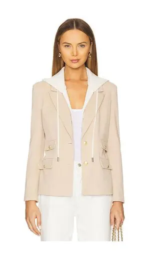 Central Park West Nautical Dickey Blazer With Attached Hoodie - Beige