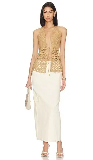 MORE TO COME Alice Tie Front Top - Beige