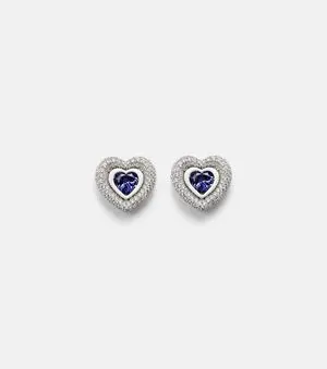 KAMYEN 18kt White Gold Heart Earrings With Tanzanite And Diamonds - Silver