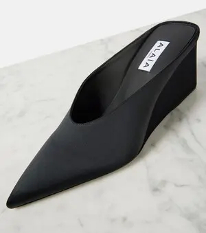 Alaïa Cube 75 Satin Wedge Mules - Blue