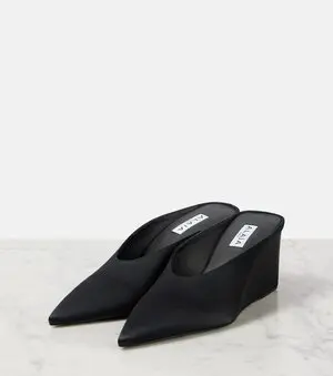 Alaïa Cube 75 Satin Wedge Mules - Blue