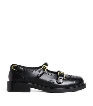Sandro Leather Mary Jane Derby Shoes With Buckles - Black