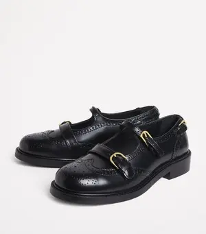 Sandro Leather Mary Jane Derby Shoes With Buckles - Black