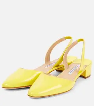 Manolo Blahnik Aspra Patent Leather Slingback Pumps - Yellow