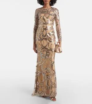Elie Saab Sequined Sheer Tulle Gown