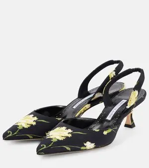 Manolo Blahnik Carolyne 50 Floral Slingback Pumps