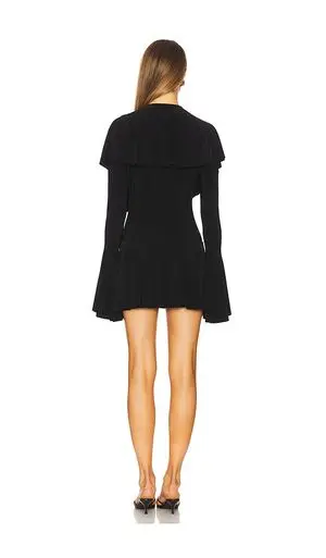 Norma Kamali Long Sleeve Deep V Ruffle Mini Dress - Black