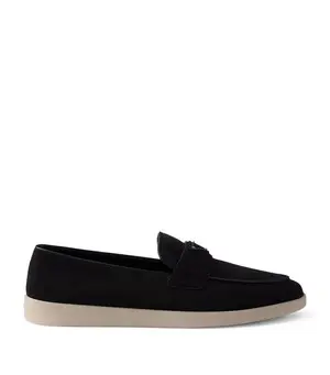 Prada Prada Suede Loafers With Triangle Logo Plaque Black