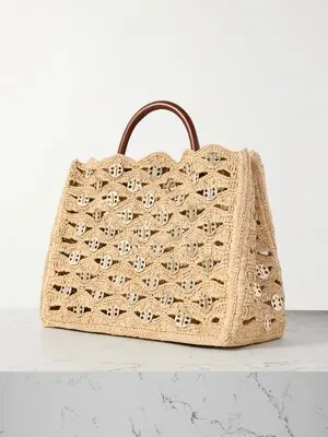 Rabanne 1969 Leather-trimmed Chainmail-embellished Raffia Tote