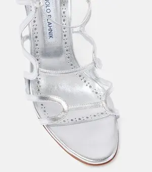 Manolo Blahnik Fawda 105 Metallic Leather Sandals - Silver