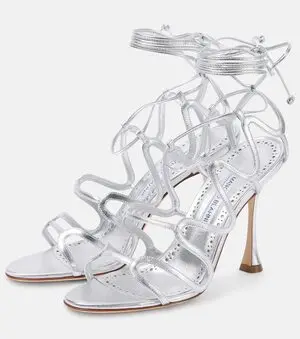 Manolo Blahnik Fawda 105 Metallic Leather Sandals - Silver