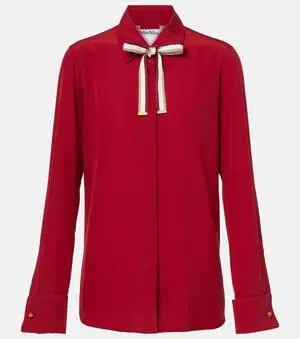 Max Mara Apollo Silk Crepe Blouse With Bow Detail - Red