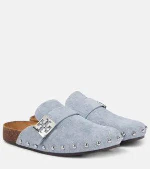 Tory Burch Mellow Studded Suede Clogs - Blue