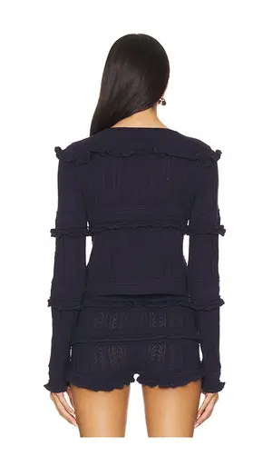 Majorelle Ribbed Knit Cardigan With Ruffle Trim