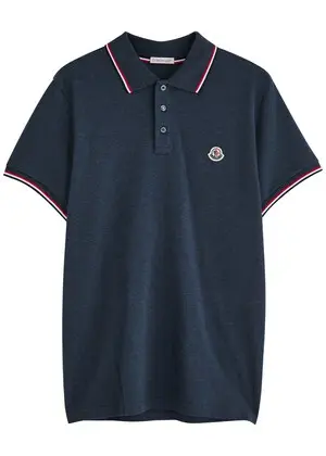 Moncler Logo-appliquéd Piqué Cotton Polo Shirt - Blue