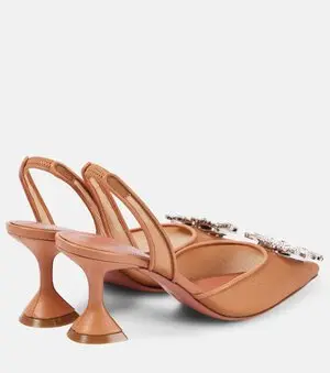 Amina Muaddi Begum 70 Embellished Mesh Slingback Pumps - Beige