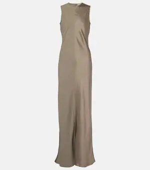 AMI Paris Paneled Satin Maxi Dress - Grey