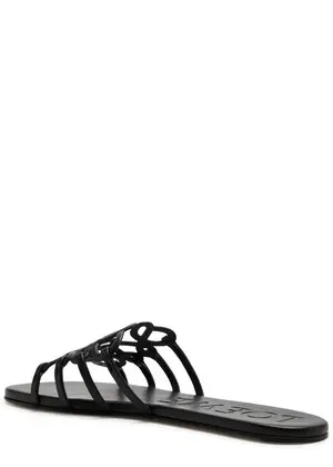 Loewe Anagram Petal Leather Sliders - Black