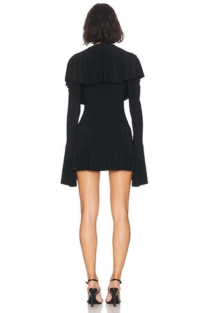 Norma Kamali Long Sleeve Deep V Ruffle Mini Dress