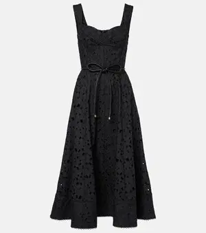 Rebecca Vallance Kitsu Broderie Anglaise Midi Dress In Ivory Glow - Black