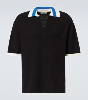 Commas Crochet Cotton-blend Polo Shirt - Black