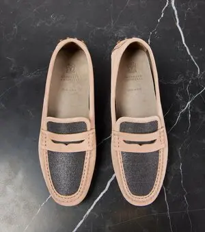 Brunello Cucinelli Monili Suede Driving Loafers - Pink