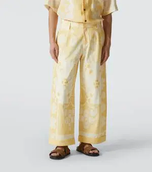 Commas Name Seaside Printed Cotton And Silk Wide Leg Trousers