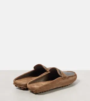 Brunello Cucinelli Monili Suede Driving Mules - Brown
